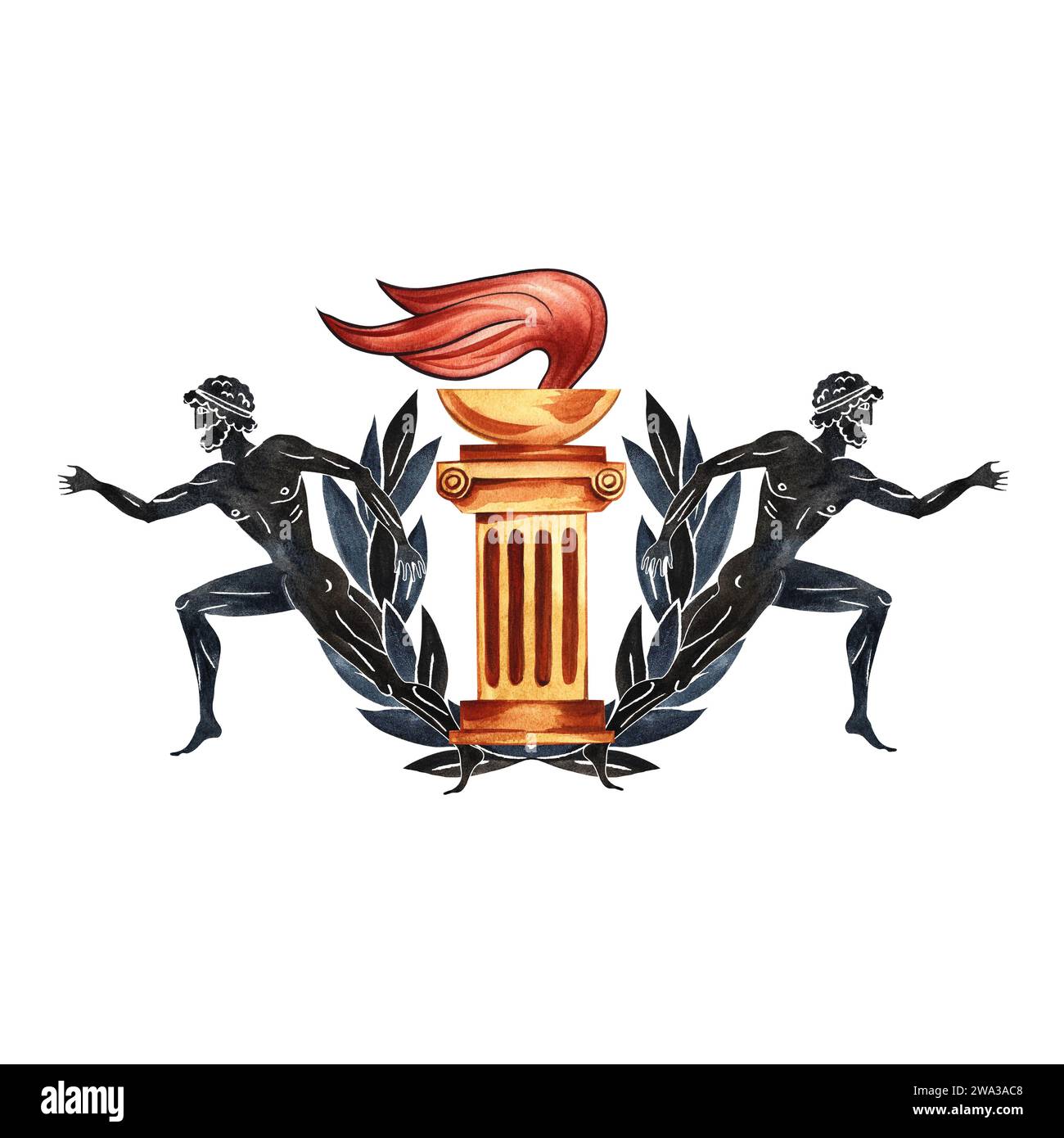 A composition with ancient Greek elements, running athletes on the ...