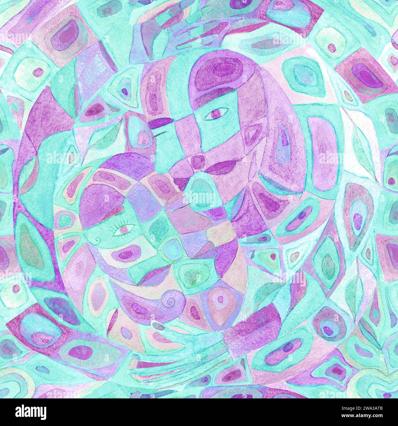 Abstract watercolor symbolism multicolor background. Hand drawn calm ...