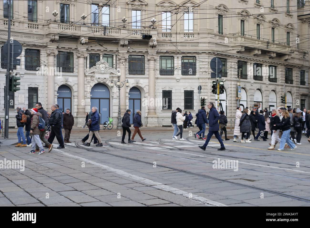 Milan, Italy. 01st Jan, 2024. Traditional walk in the city center on ...