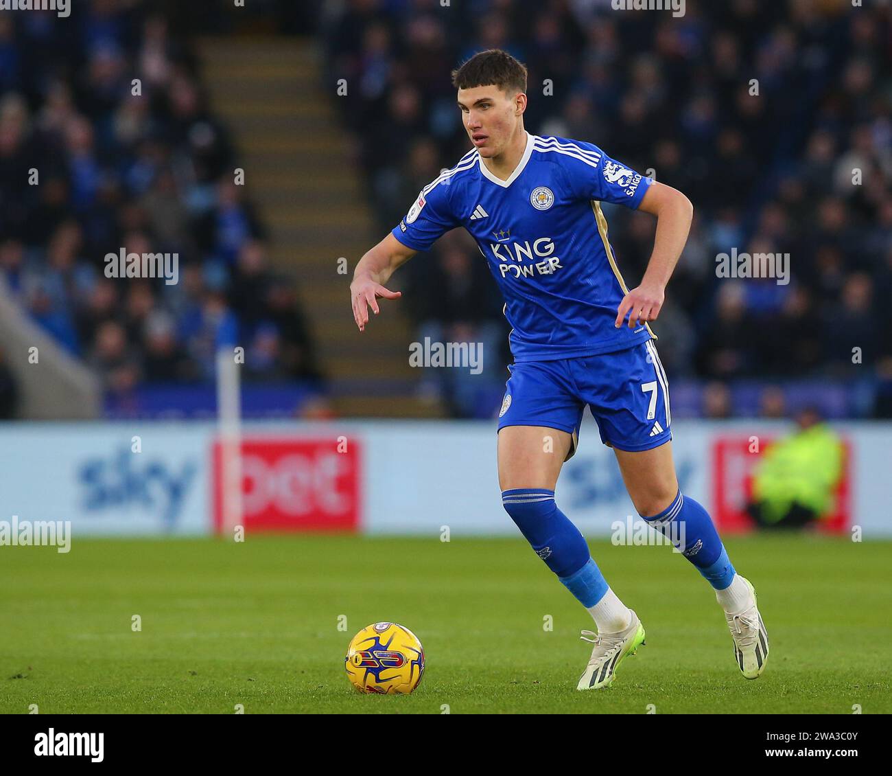 Cesare Casadei of Leicester City in action during the Sky Bet ...