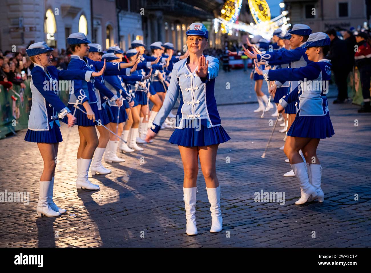 Rome, Italy. 1st Jan, 2024. Marching bands, majorettes, cheerleading ...