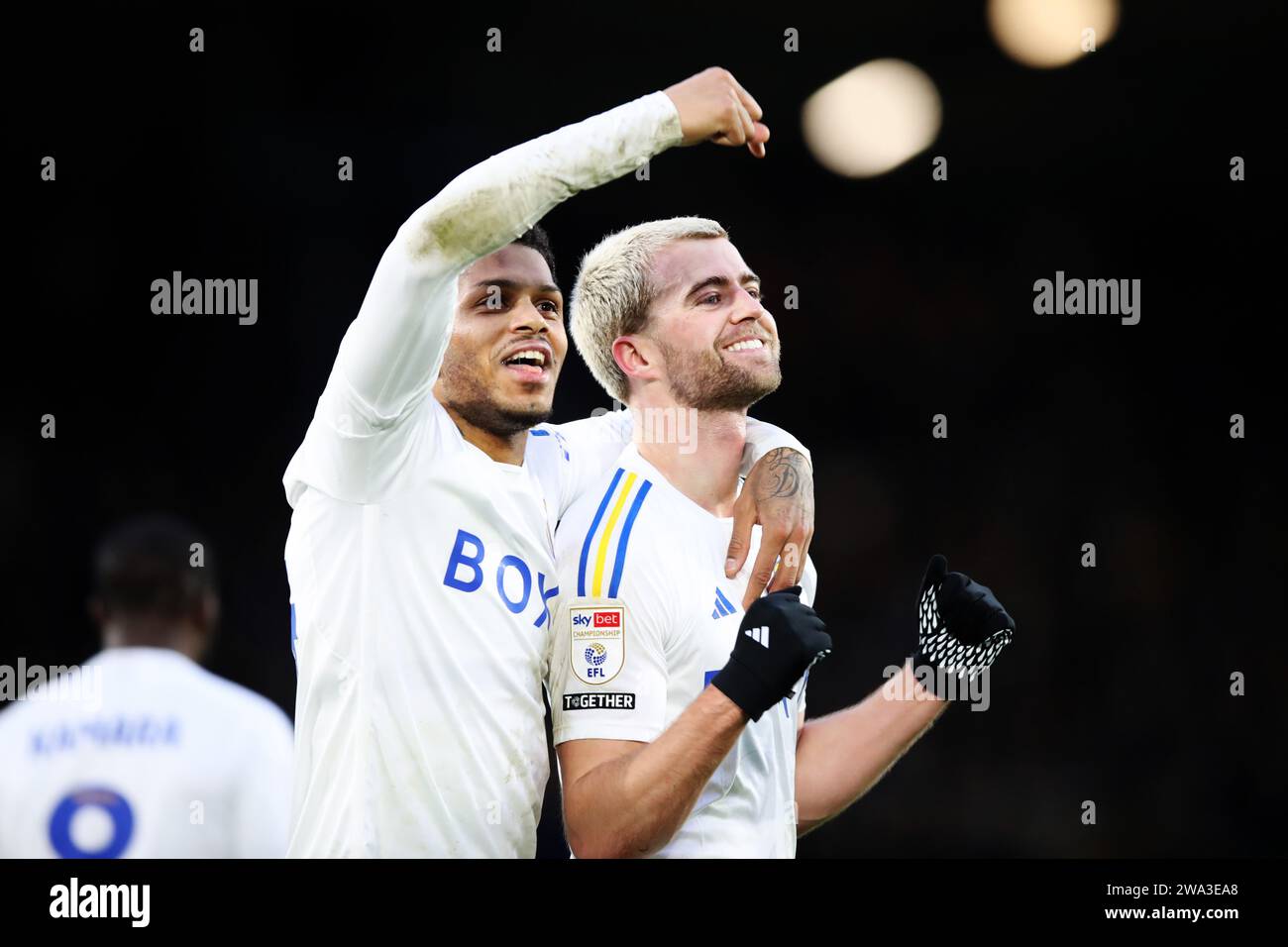 Leeds, UK. 1st Jan, 2024. Patrick Bamford of Leeds United celebrates ...