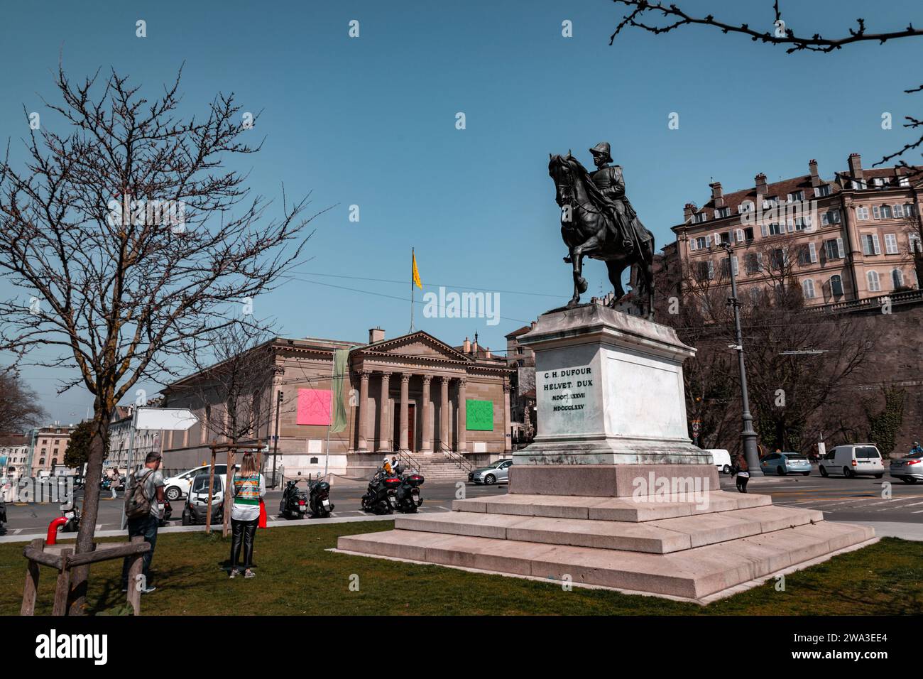 Geneva, Switzerland - 25 March 2022: Place Neuve is one of the main ...