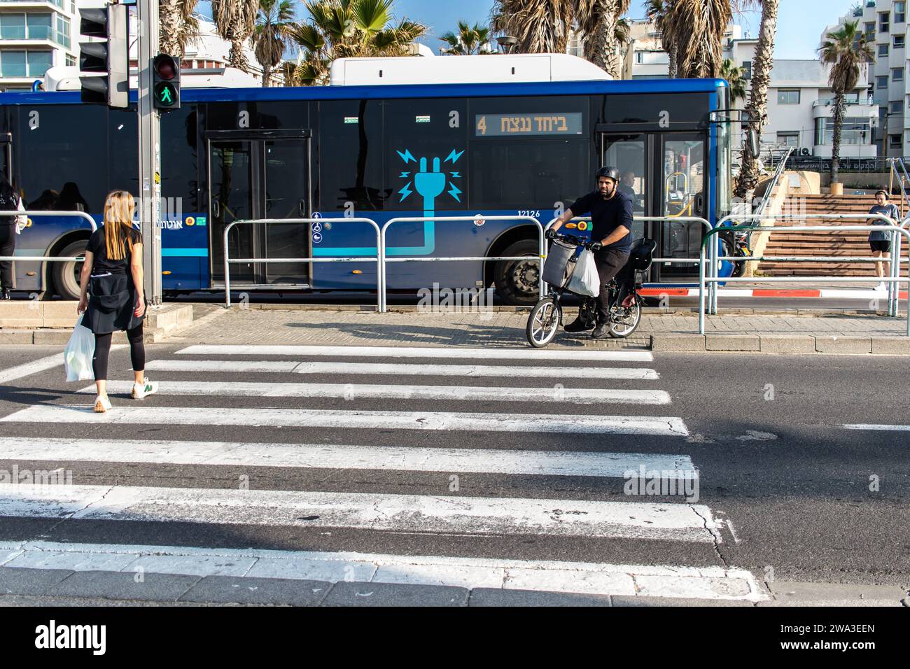 Tel Aviv, Israel – January 1, 2024 Heavy car traffic on Herbert Samuel ...