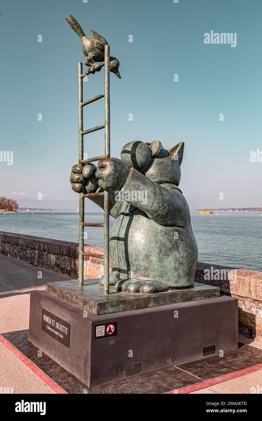 Geneva, Switzerland - 25 March 2022: Exhibition of sculptures Le Chat ...