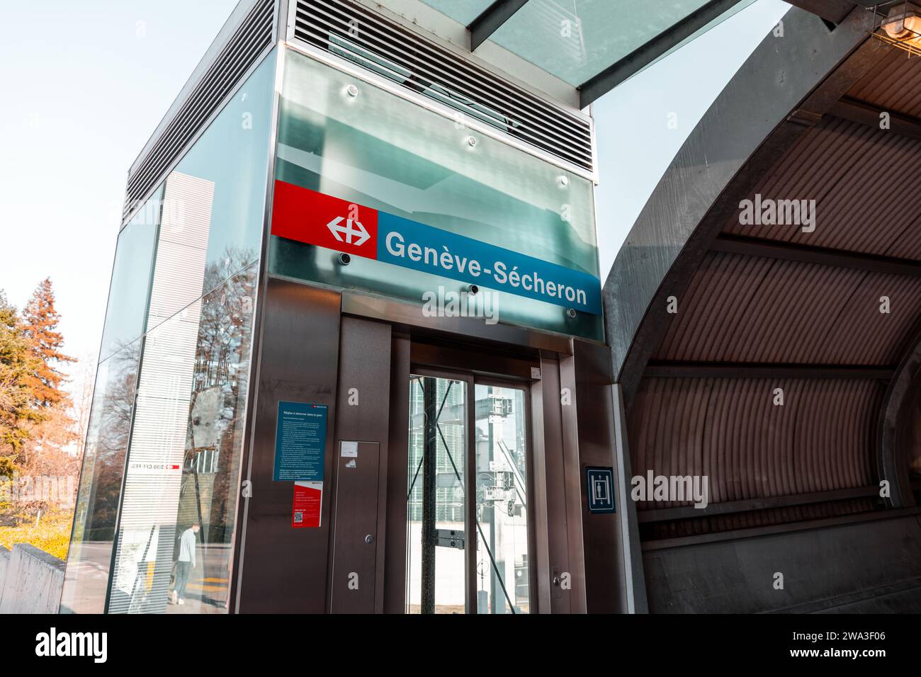 Geneva, Switzerland - 25 March 2022: Geneve-Secheron railway station is ...