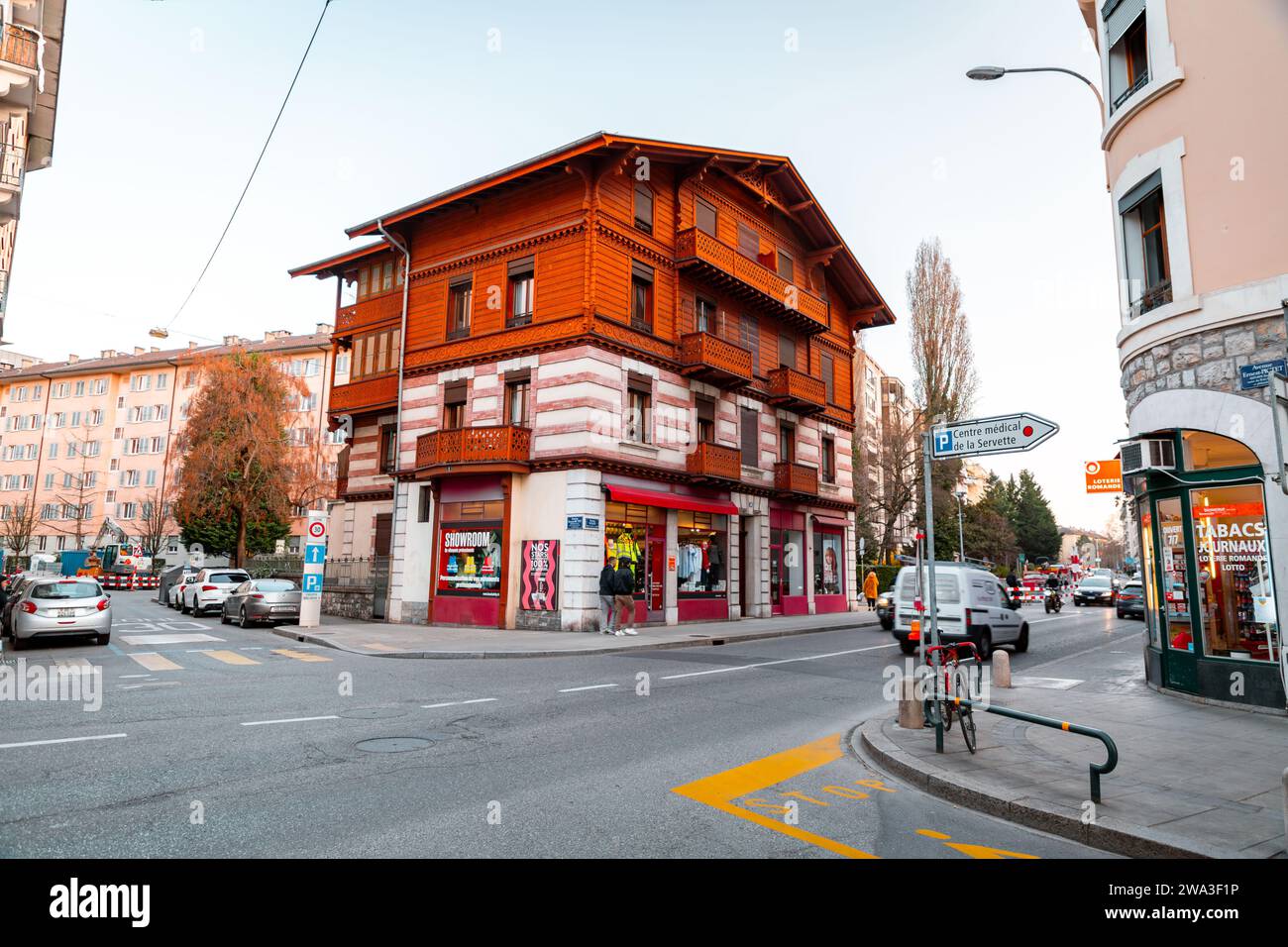Geneva, Switzerland - MAR 24, 2022: Generic architecture and street ...