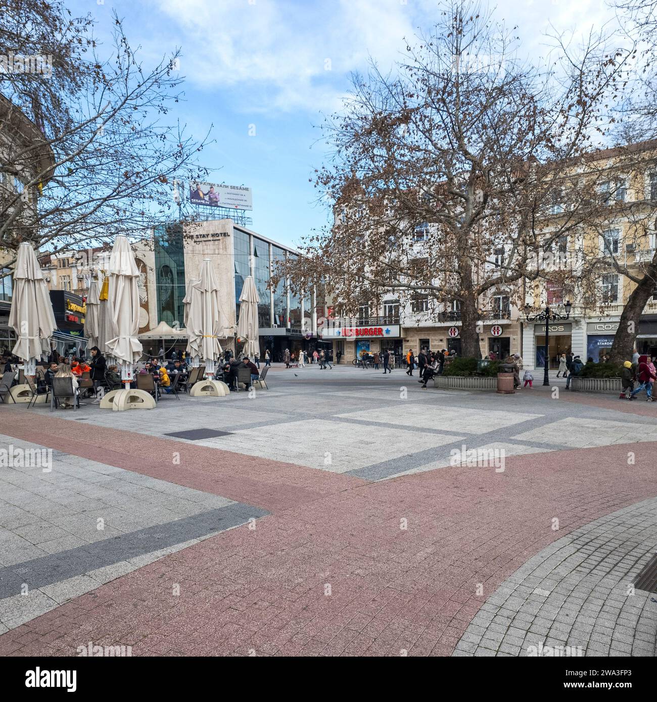 PLOVDIV, BULGARIA - DECEMBER 31, 2023: PPeople walking at Central pedestrian street Knyaz ...