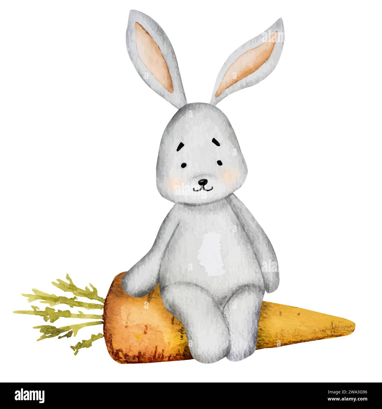 Cute bunny with carrot watercolor painting for baby child postcard ...