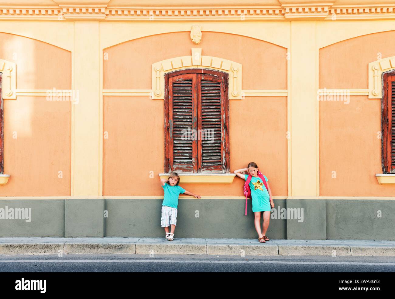 Travel with kids, two little children on summer vacation Stock Photo ...