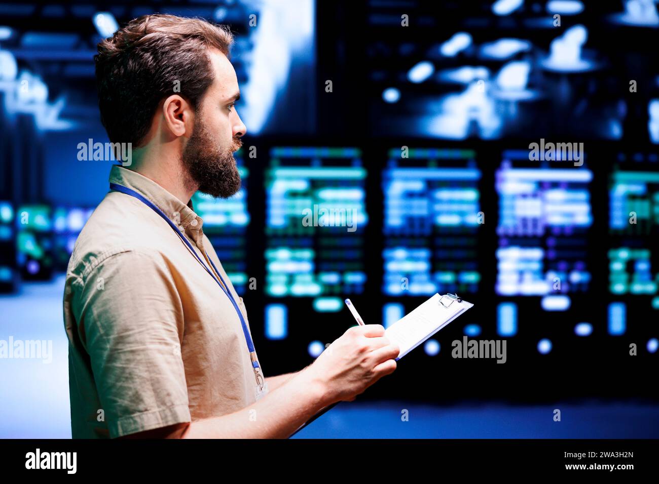 Skilled domputer scientist setting up server hub advanced firewalls, intrusion detection systems ...