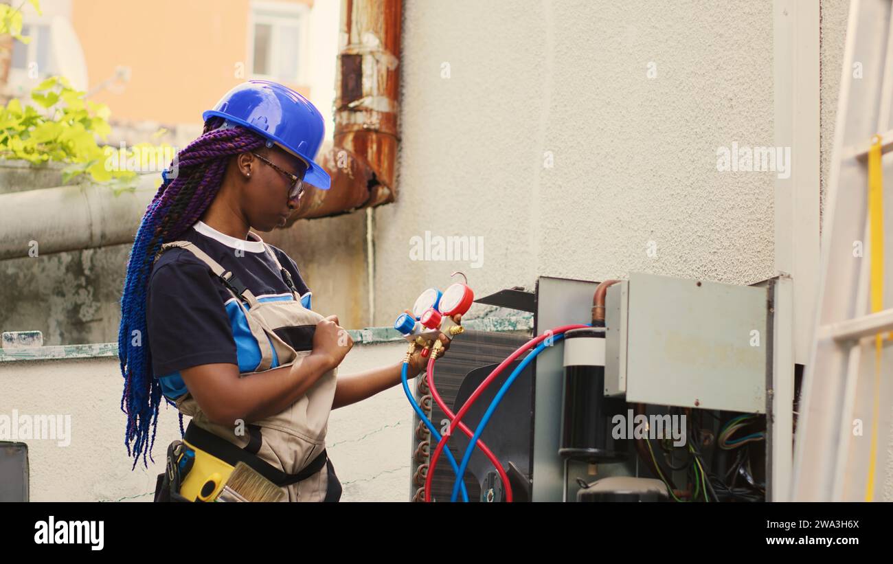 Certified technician calibrating benchmarking tool during comissioned ...
