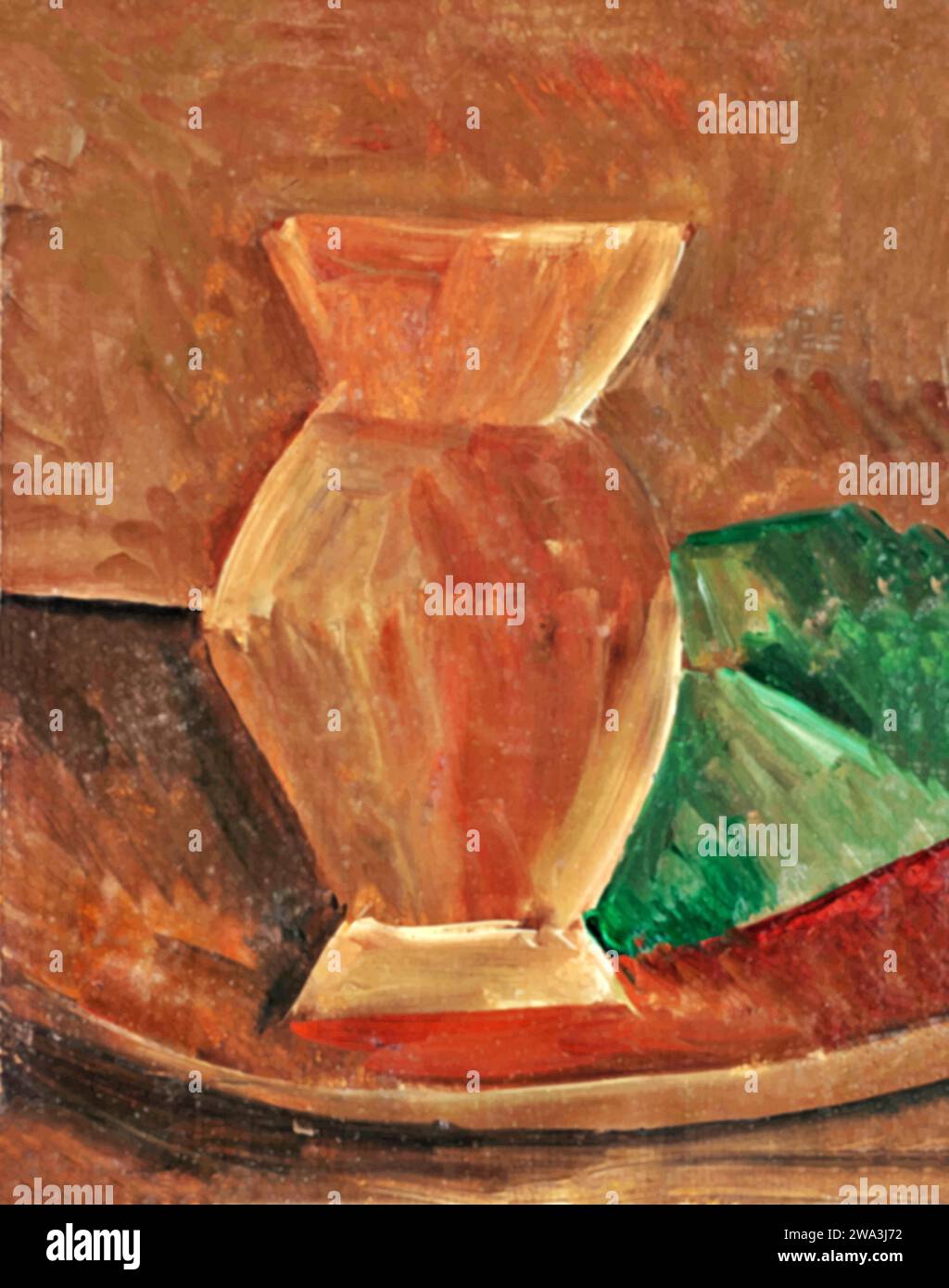 Still life with vase and green cloth, 1908 (Painting) by Artist Picasso ...