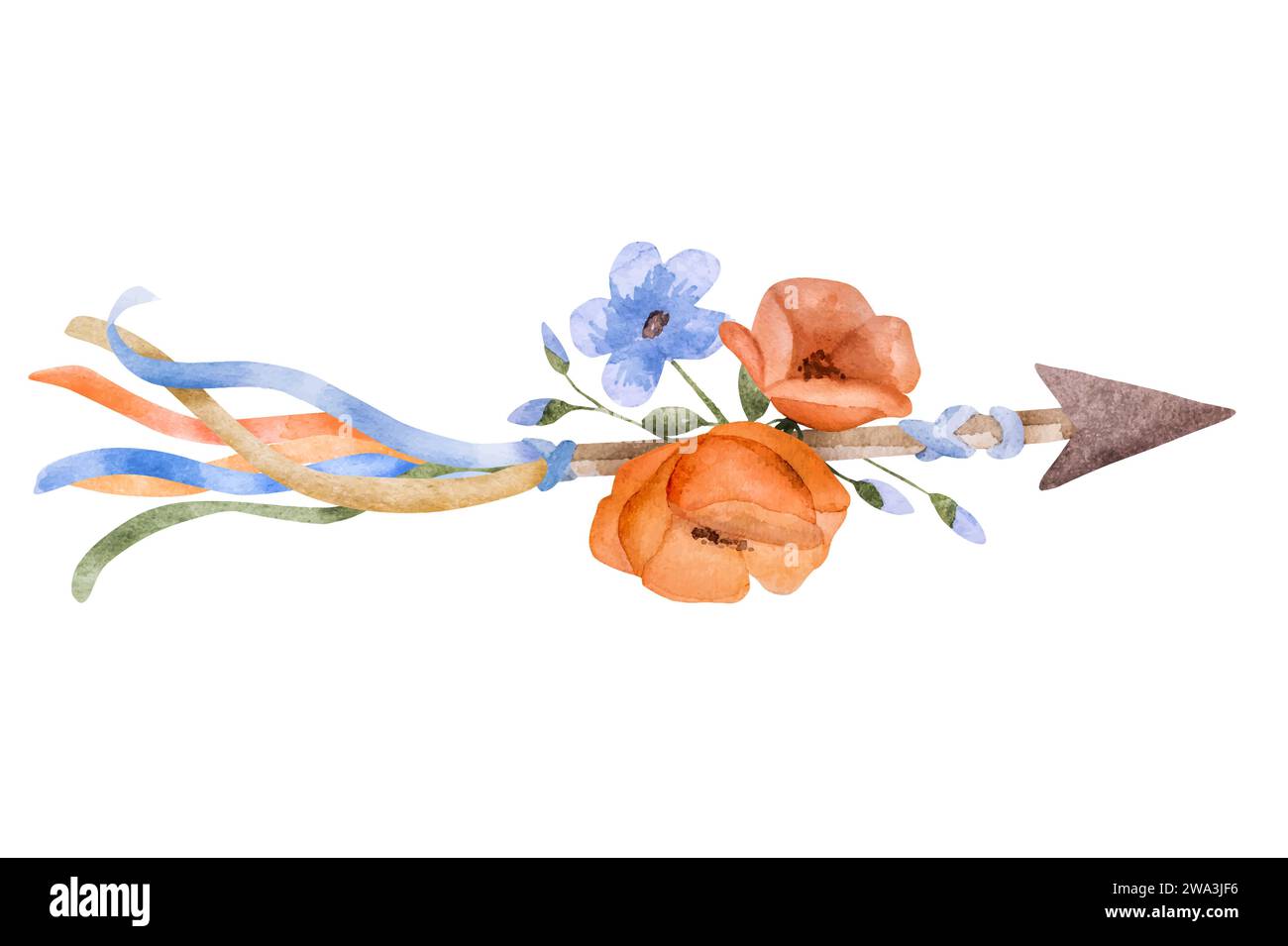 Floral arrow watercolor painting in boho style. Tribal bohemian symbol ...