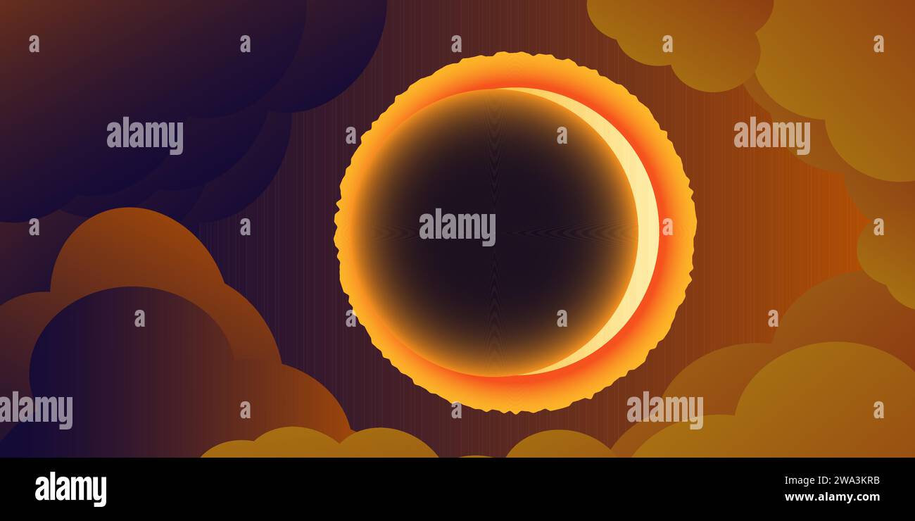 Solar eclipse dark sky shining stars event. Clouds illuminated by the ...