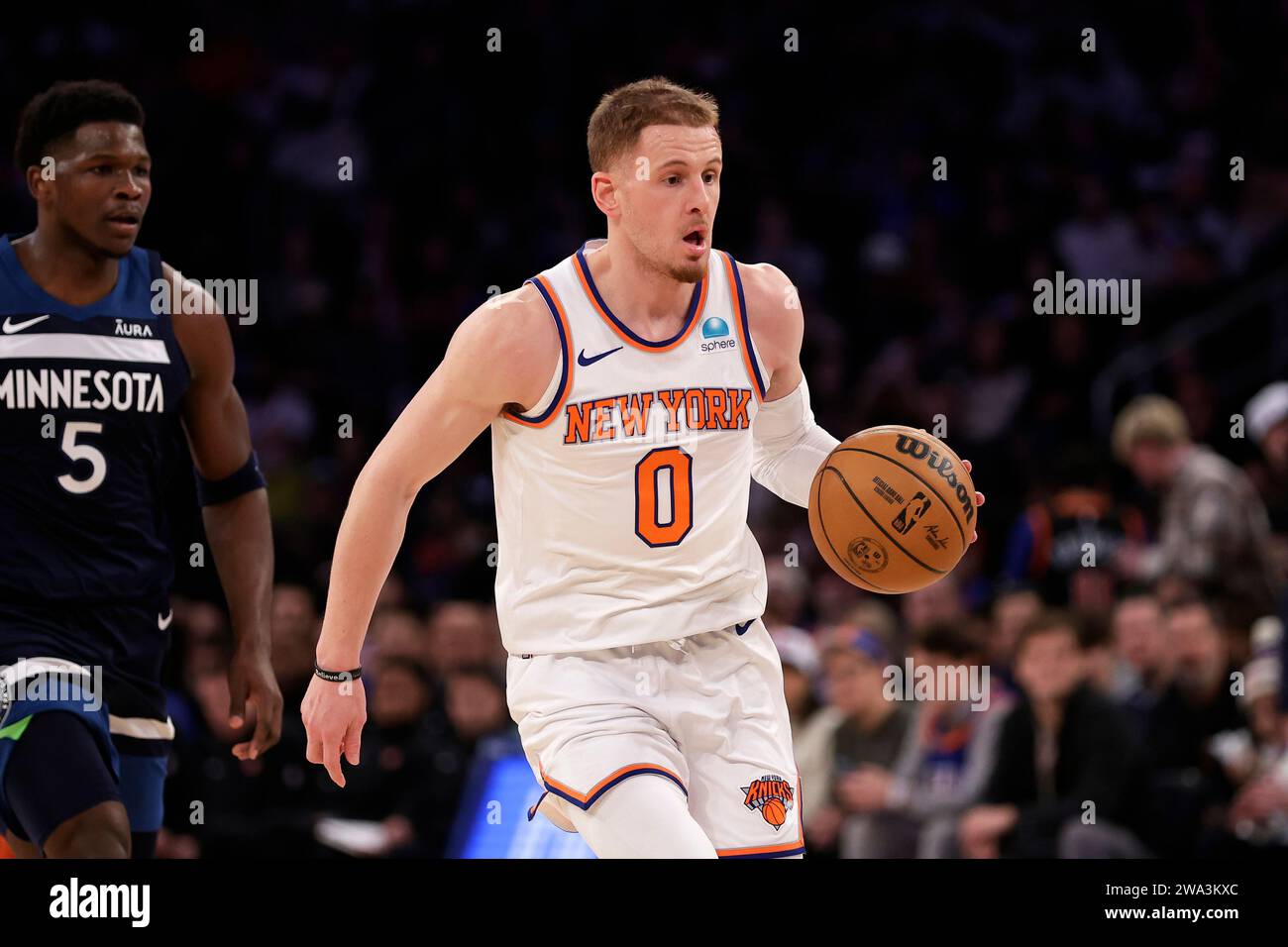 New York Knicks guard Donte DiVincenzo (0) in action against the ...