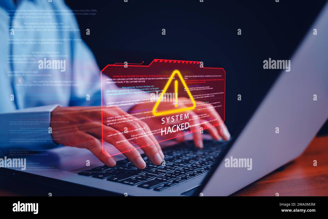 System hacked warning alert, Cyberattack computer network ... System hacked warning alert, Cyberattack computer network ...