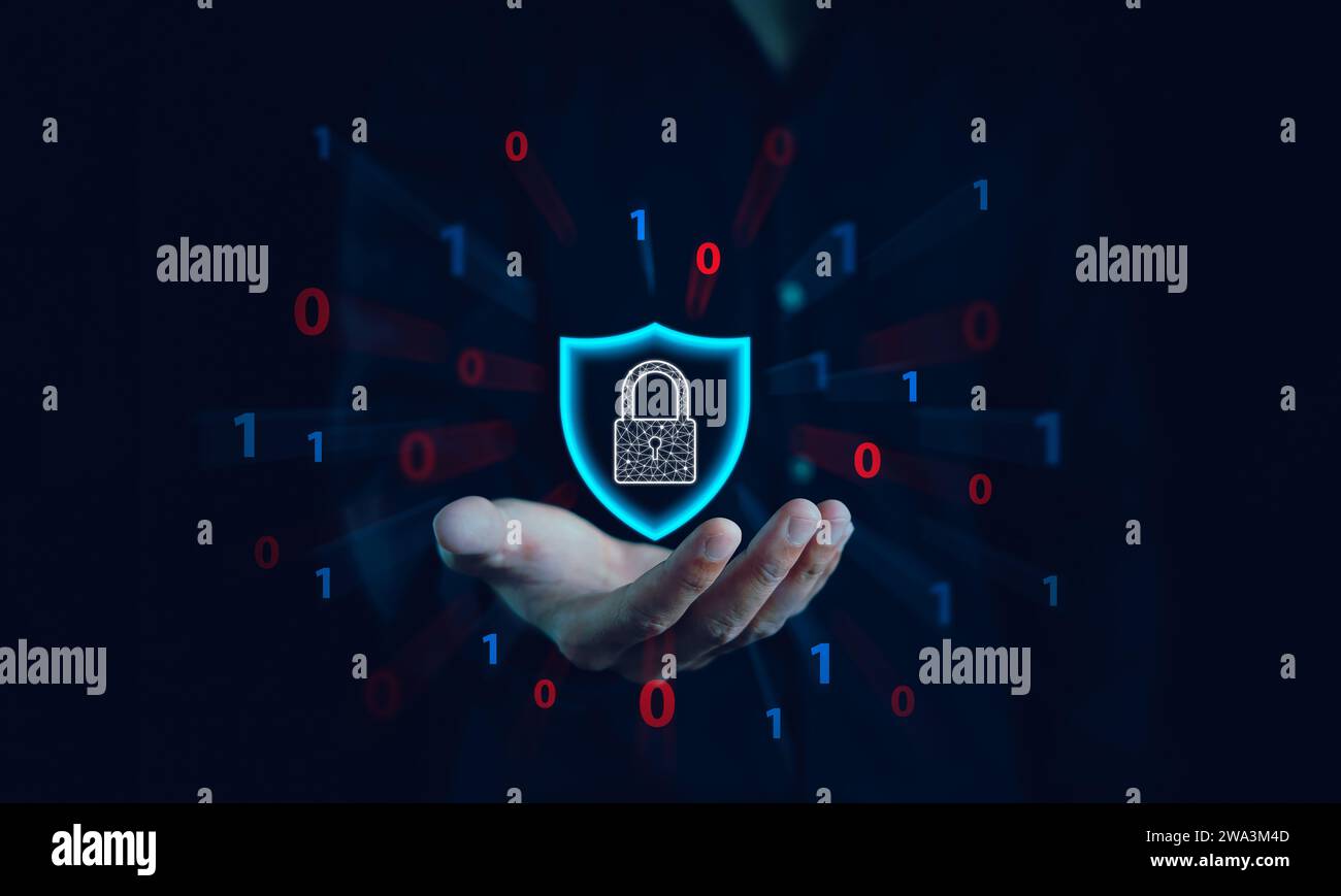 Cybersecurity and privacy concepts to protect data, Businessman protect ...