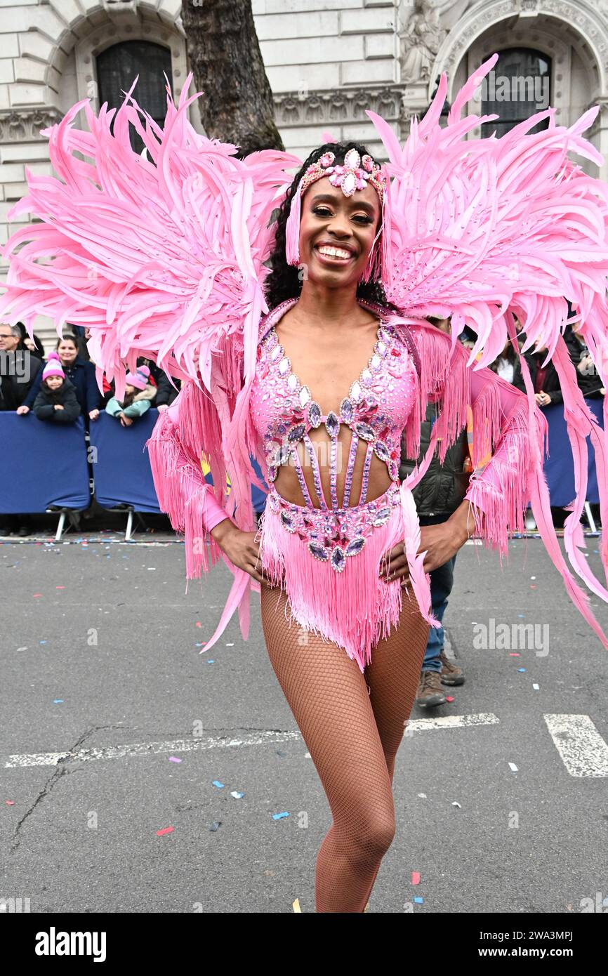 London, UK. 1st Jan, 2024. London's annual New Year parade featuring hundreds of float in ...