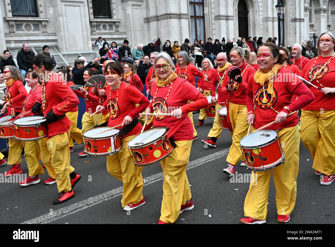London, UK. 1st Jan, 2024. London's annual New Year parade featuring hundreds of float in ...