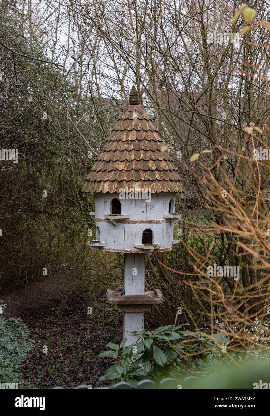 A dovecote shelter for birds and doves pigeons with multiple entrances ...