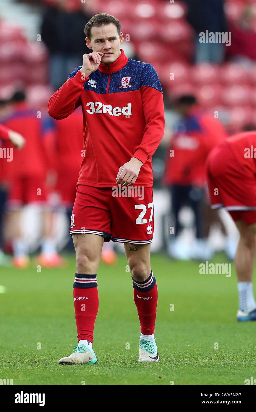 Middlesbrough on Monday 1st January 2024. Middlesbrough's Lukas Engel ...