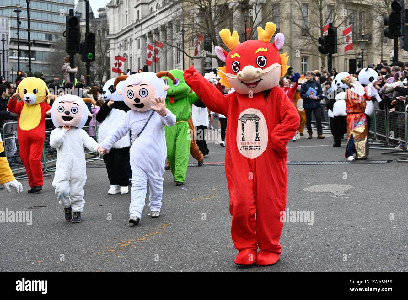 London, UK. 1st Jan, 2024. London's annual New Year parade featuring hundreds of float in ...