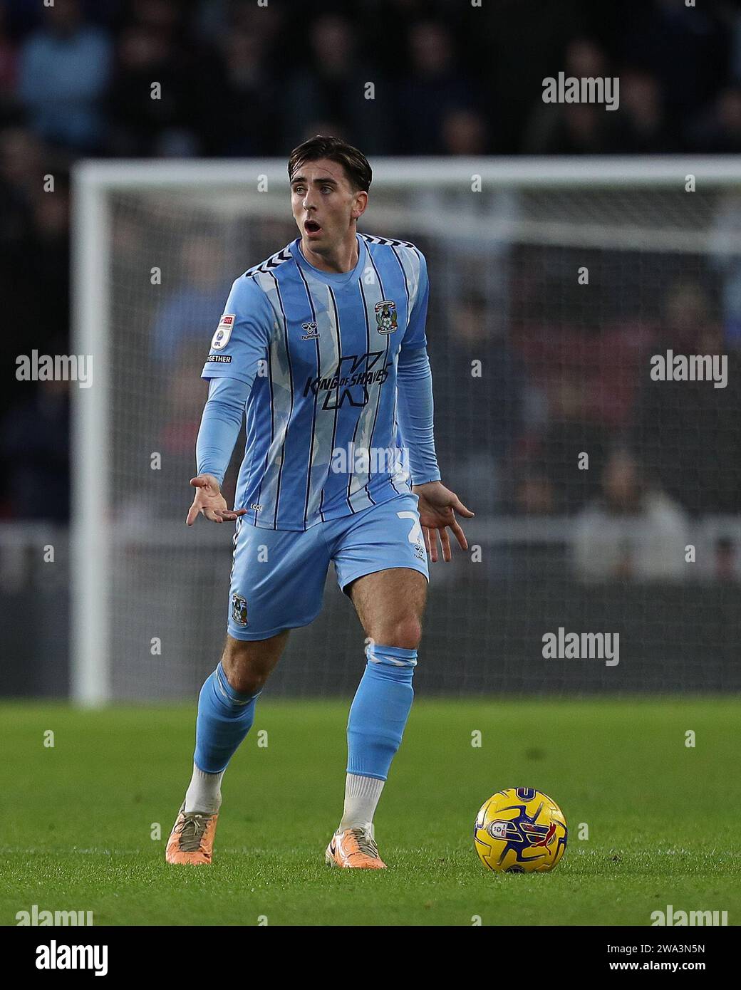 Middlesbrough on Monday 1st January 2024. Luis Binks of Coventry City ...