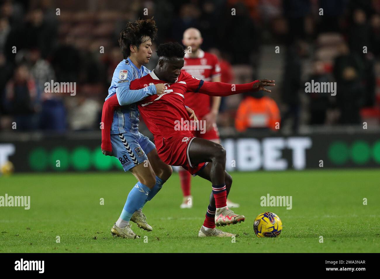 Middlesbrough's Alex Bangura battles with Coventry City's Tatsuhiro ...