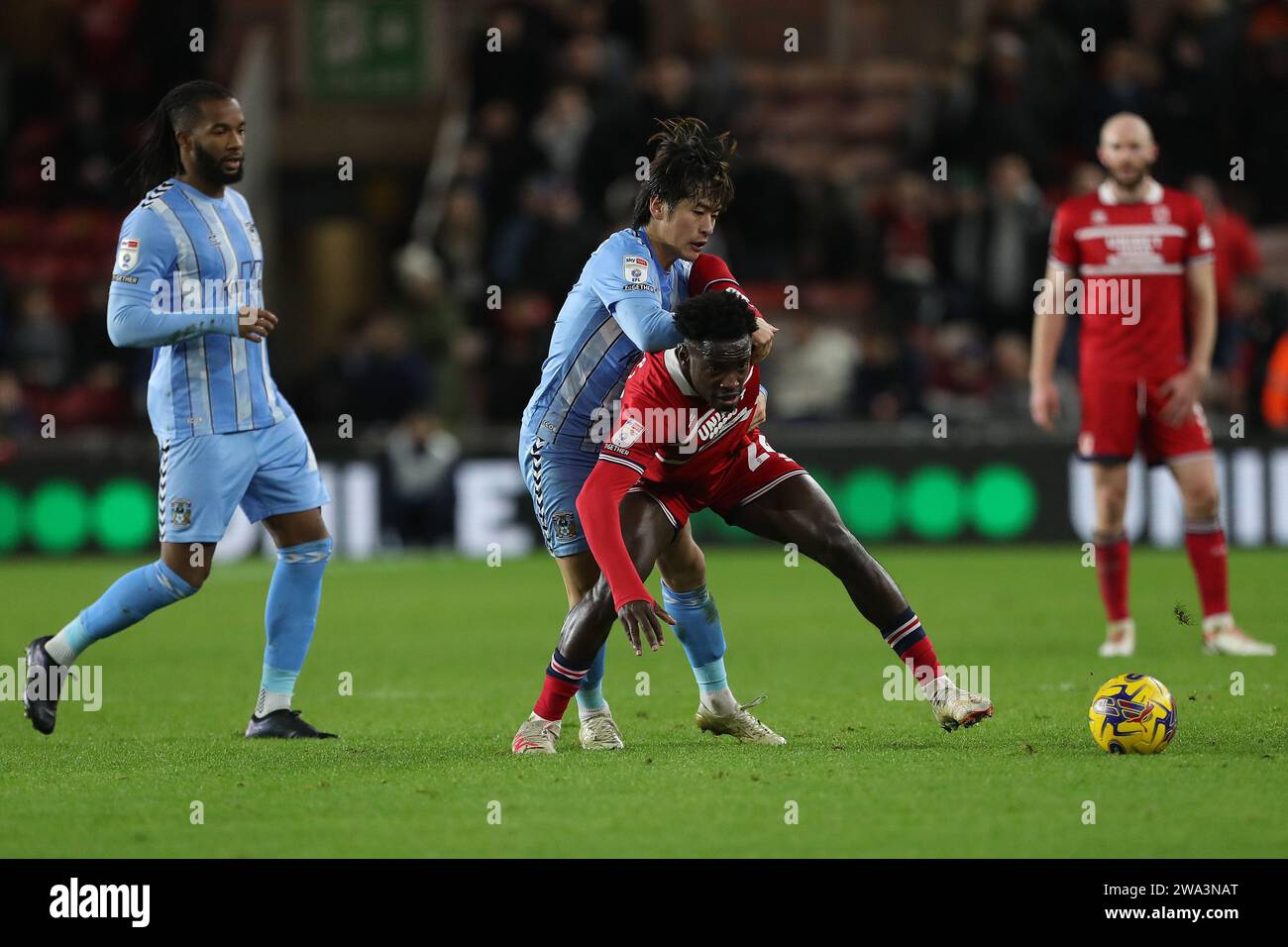 Middlesbrough's Alex Bangura battles with Coventry City's Tatsuhiro ...