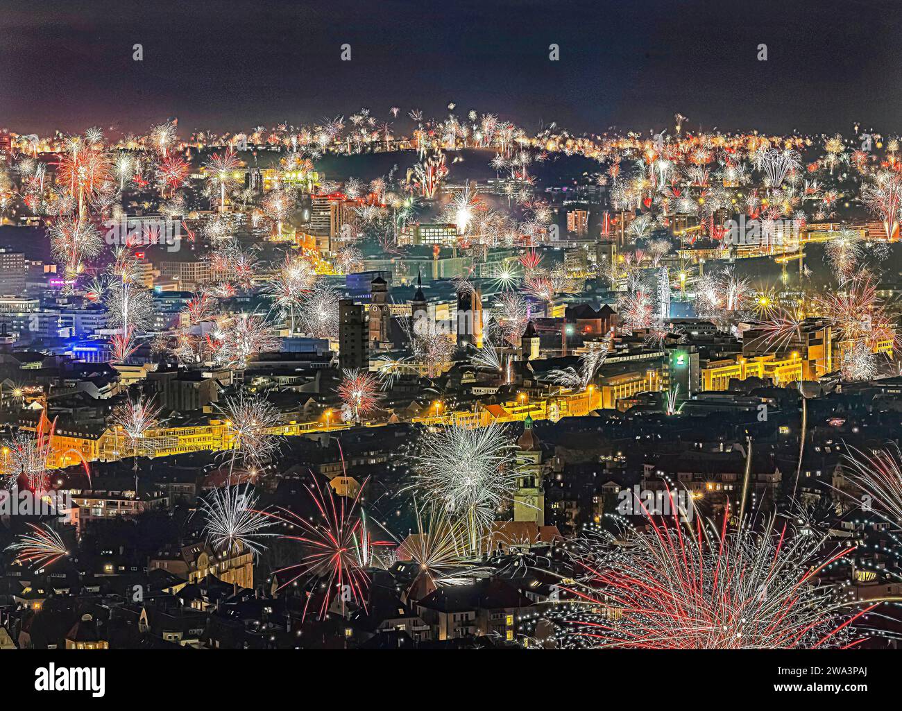 Stuttgart welcomes the New Year 2024 with fireworks over the city ...