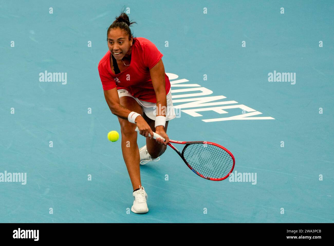 Daniela Seguel of Chile plays a backhand return to Maria Sakkari of ...