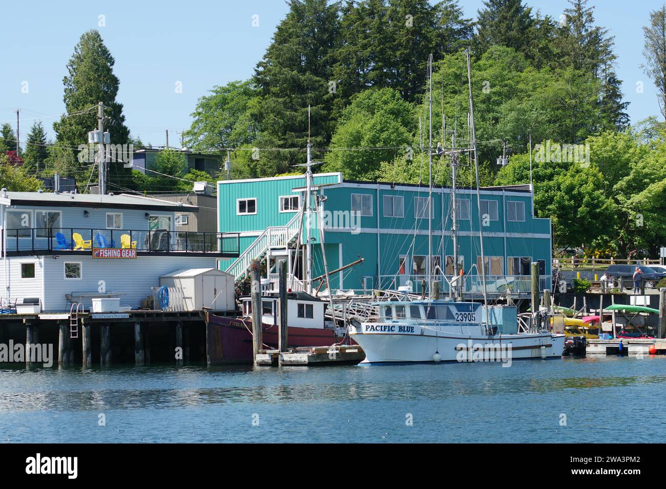 Small boats and wooden buildings, good weather, Ucluelet, Pacific Rim ...