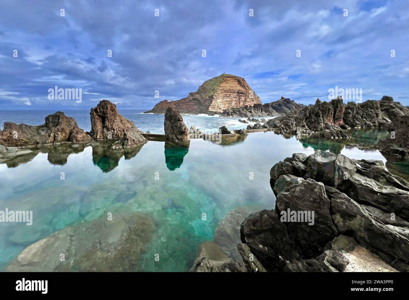 Porto Moniz, northwest of Madeira Island, natural volcanic basin ...