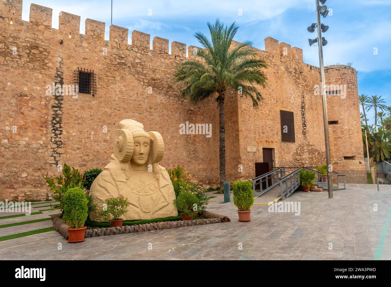 Sculpture of the Lady of Elche next to the Altamira Palace in Elche ...