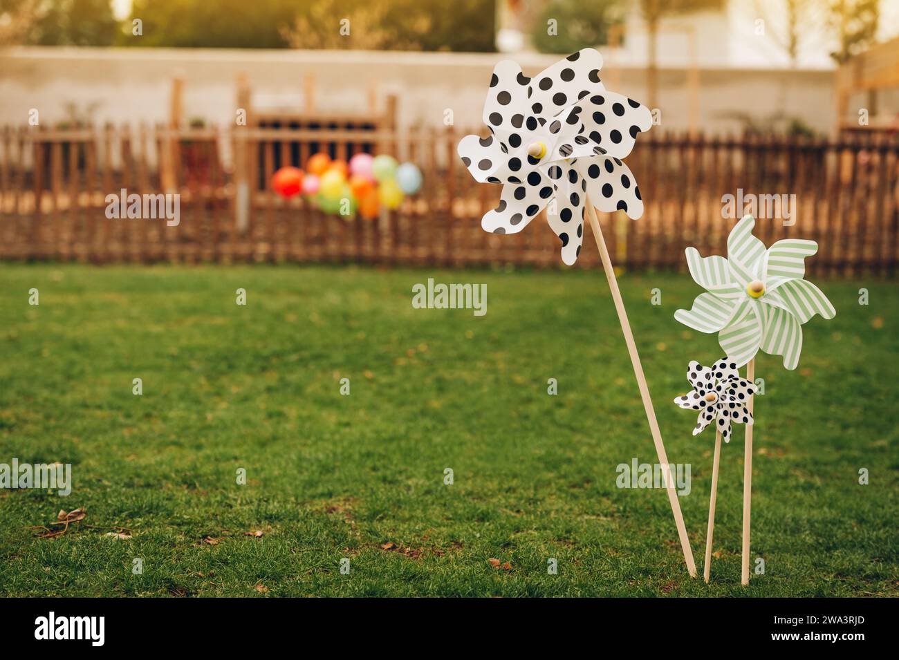 Beautiful spring park playground decorated for Easter egg hunt or ...