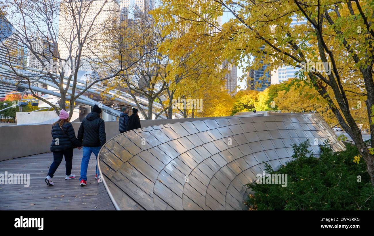 BP Pedestrian Bridge, Millennium Park, Chicago, Illinois. Autumn Stock ...