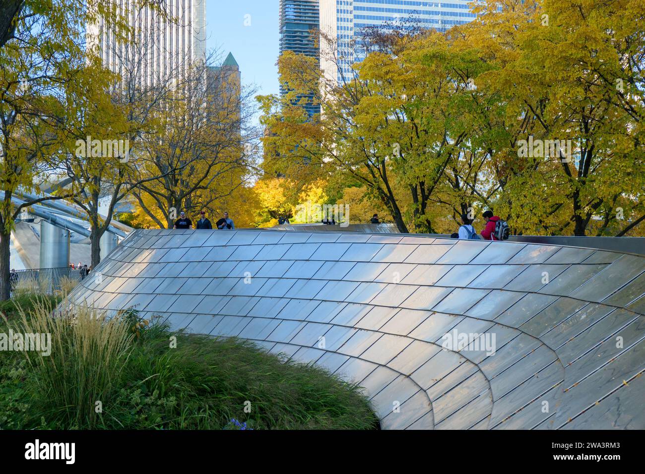 BP Pedestrian Bridge, Millennium Park, Chicago, Illinois. Autumn Stock ...