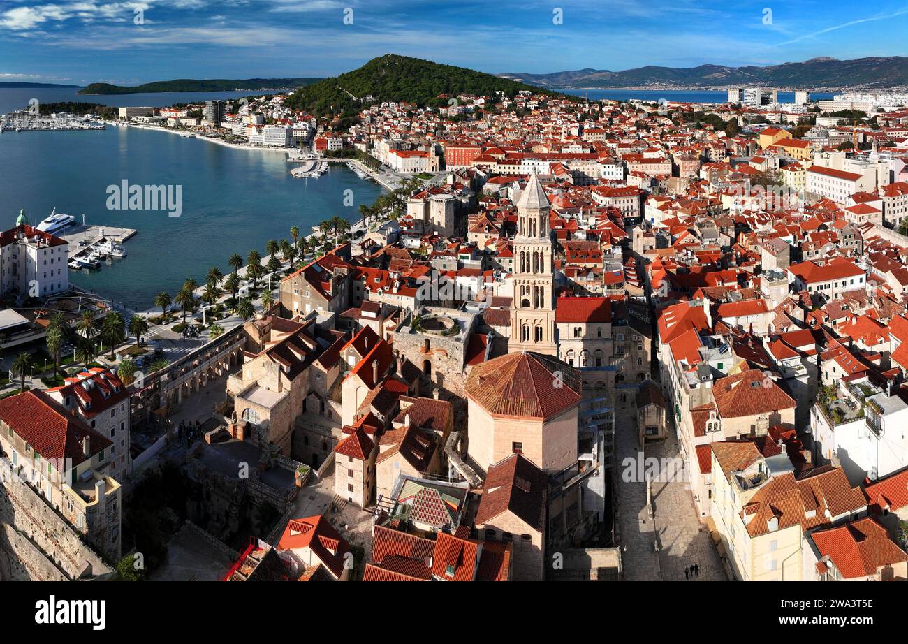 Aerial view of centre of Split, Croatia, with Saint Domnius Catedral ...