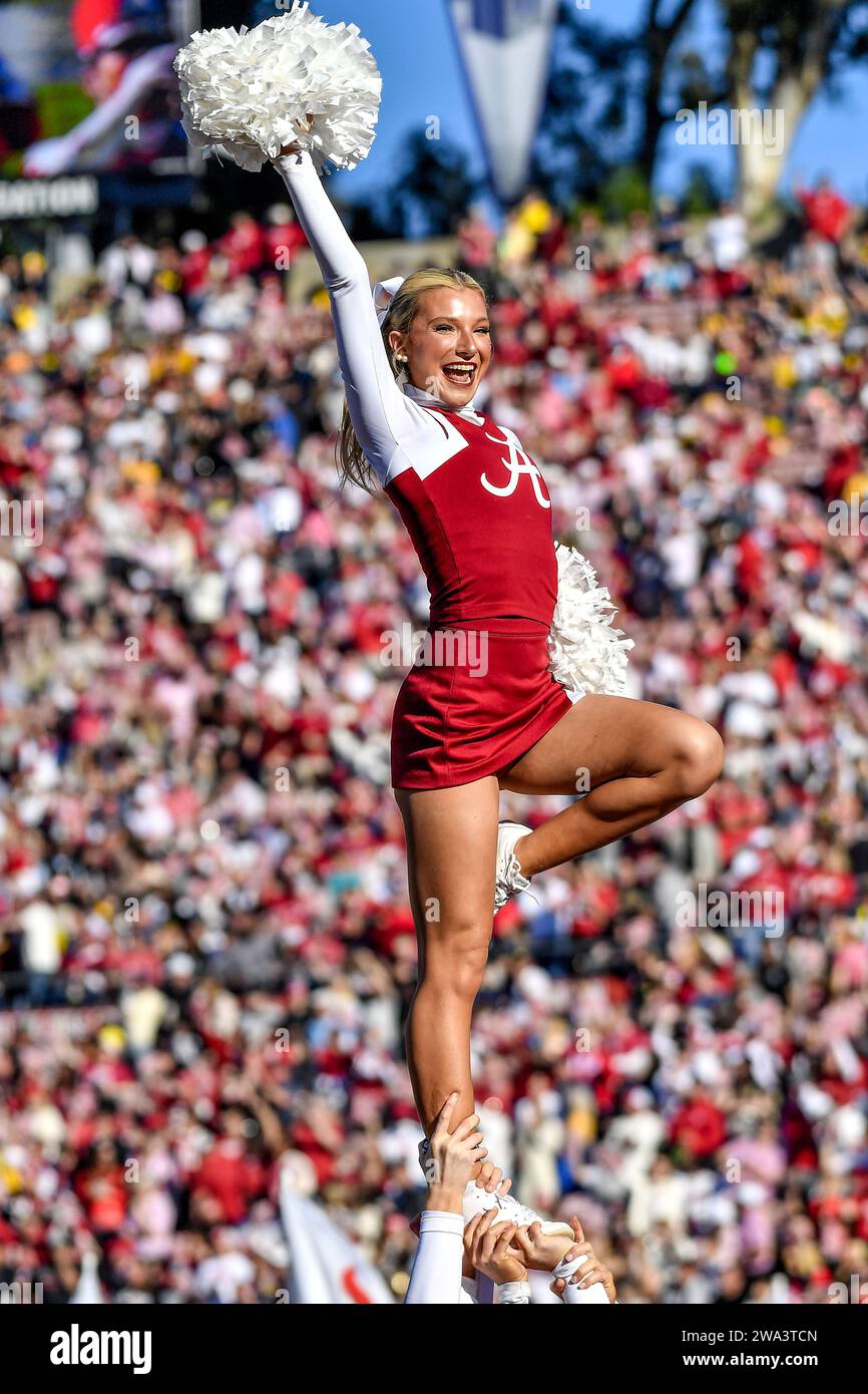 Pasadena, CA. 1st Jan, 2024. Alabama Crimson Tide Cheerleaders perform ...