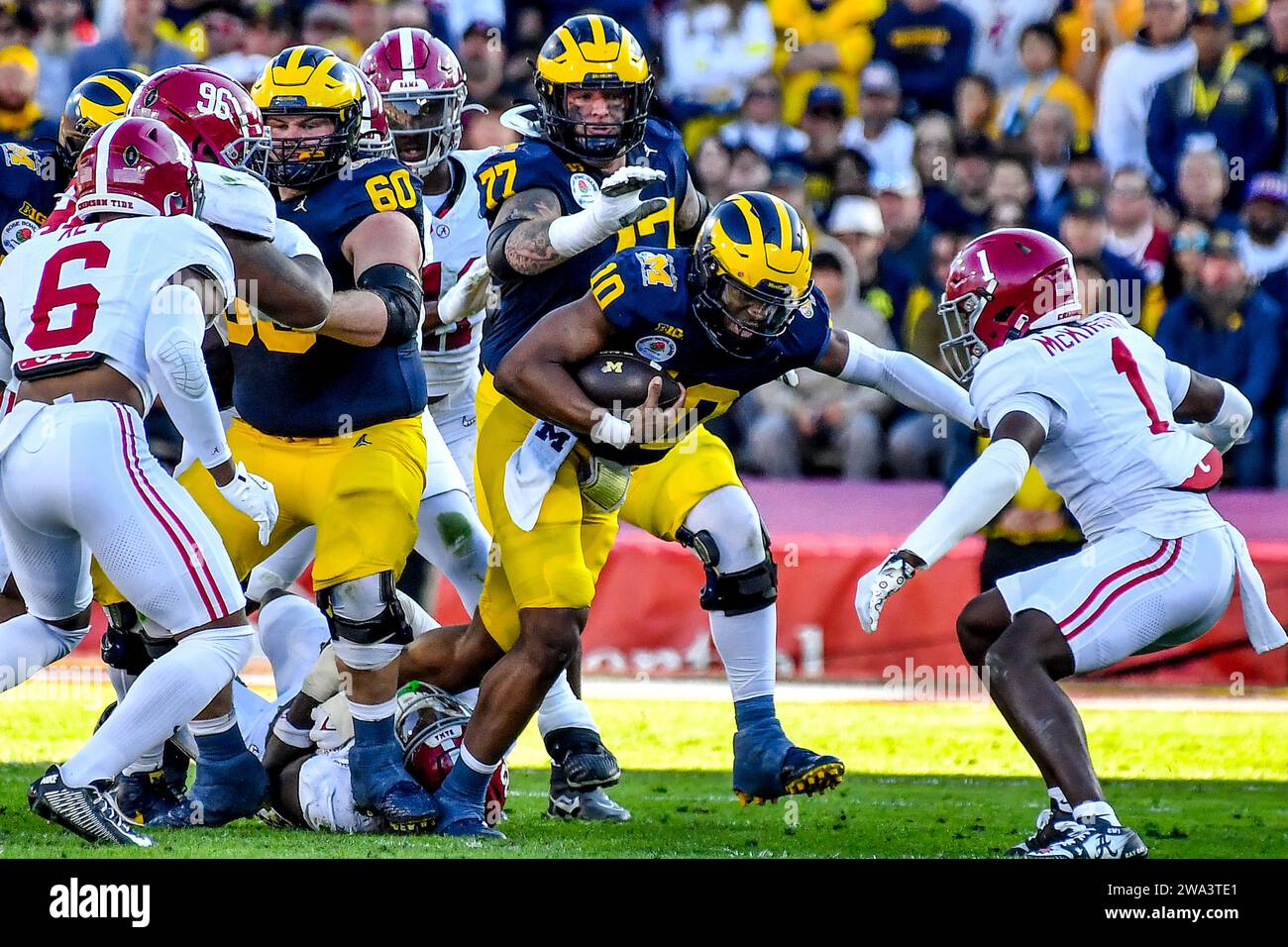 Pasadena, CA. 1st Jan, 2024. Michigan Wolverines quarterback Alex Orji ...