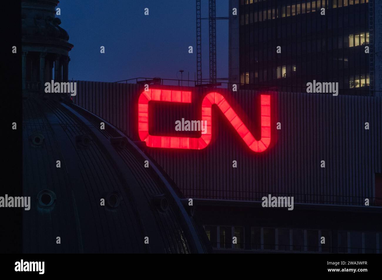 CN sign at night in downtown Montreal, Quebec, Canada Stock Photo - Alamy