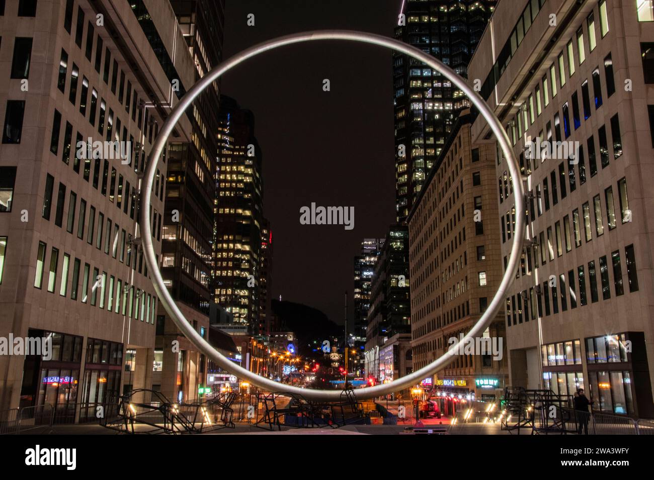 Gigantic Ring at night at Esplanade Place Ville Marie in downtown ...