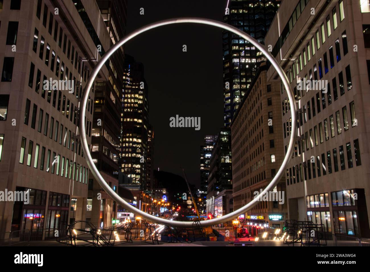 Gigantic Ring at night at Esplanade Place Ville Marie in downtown ...