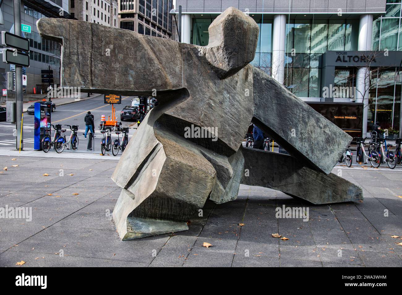 Inuit stone sculpture at Victoria Square in Montreal, Quebec, Canada ...