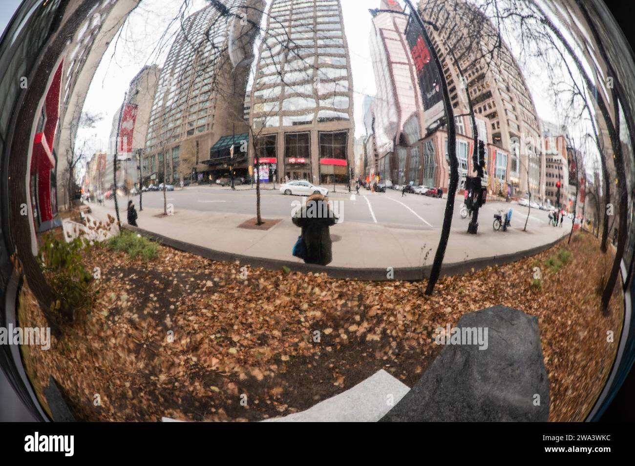 Reflecting sphere sculpture in downtown Montreal, Quebec, Canada Stock ...