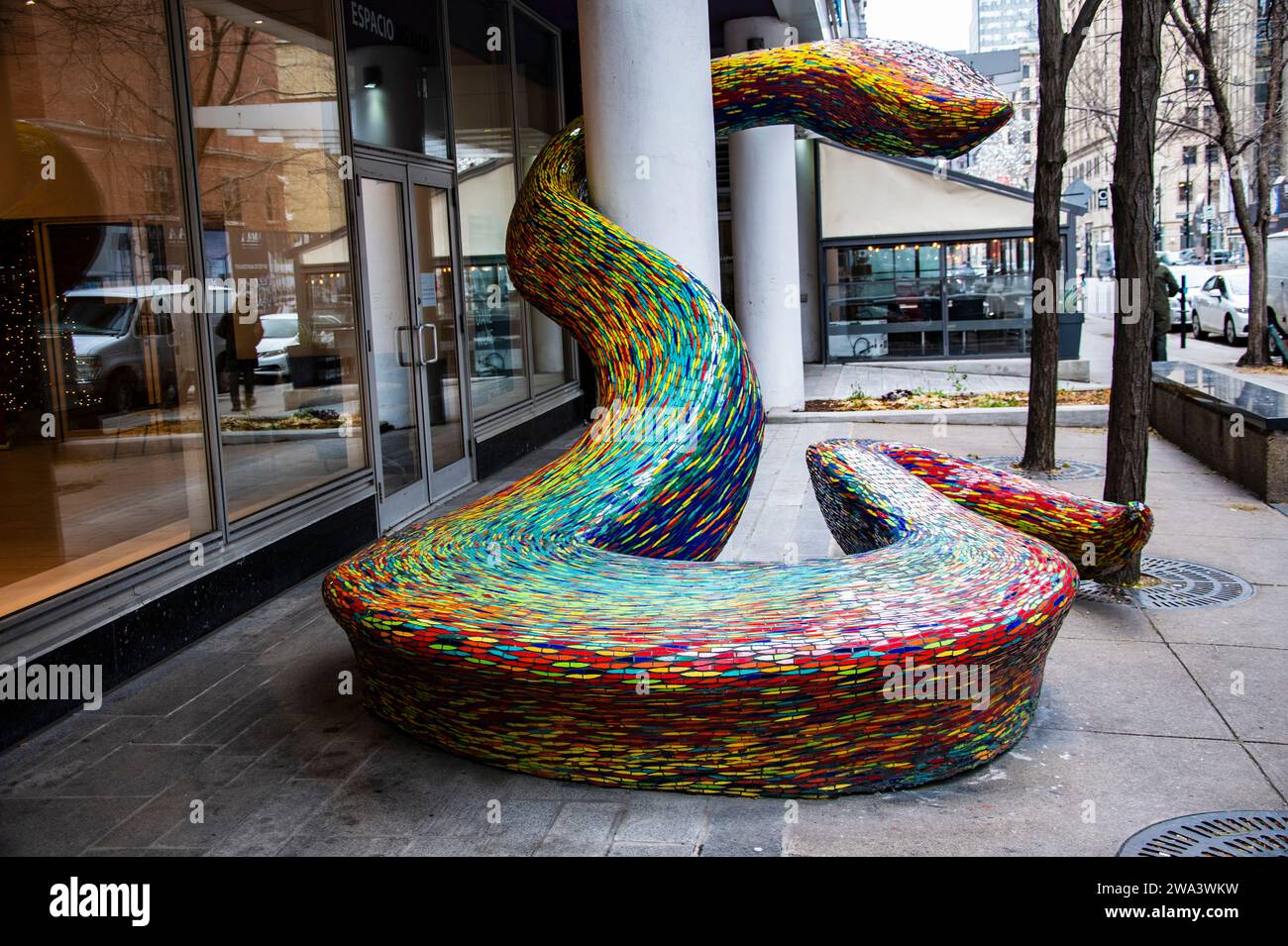 Colorful snake sculpture on Peel Street in downtown Montreal, Quebec ...
