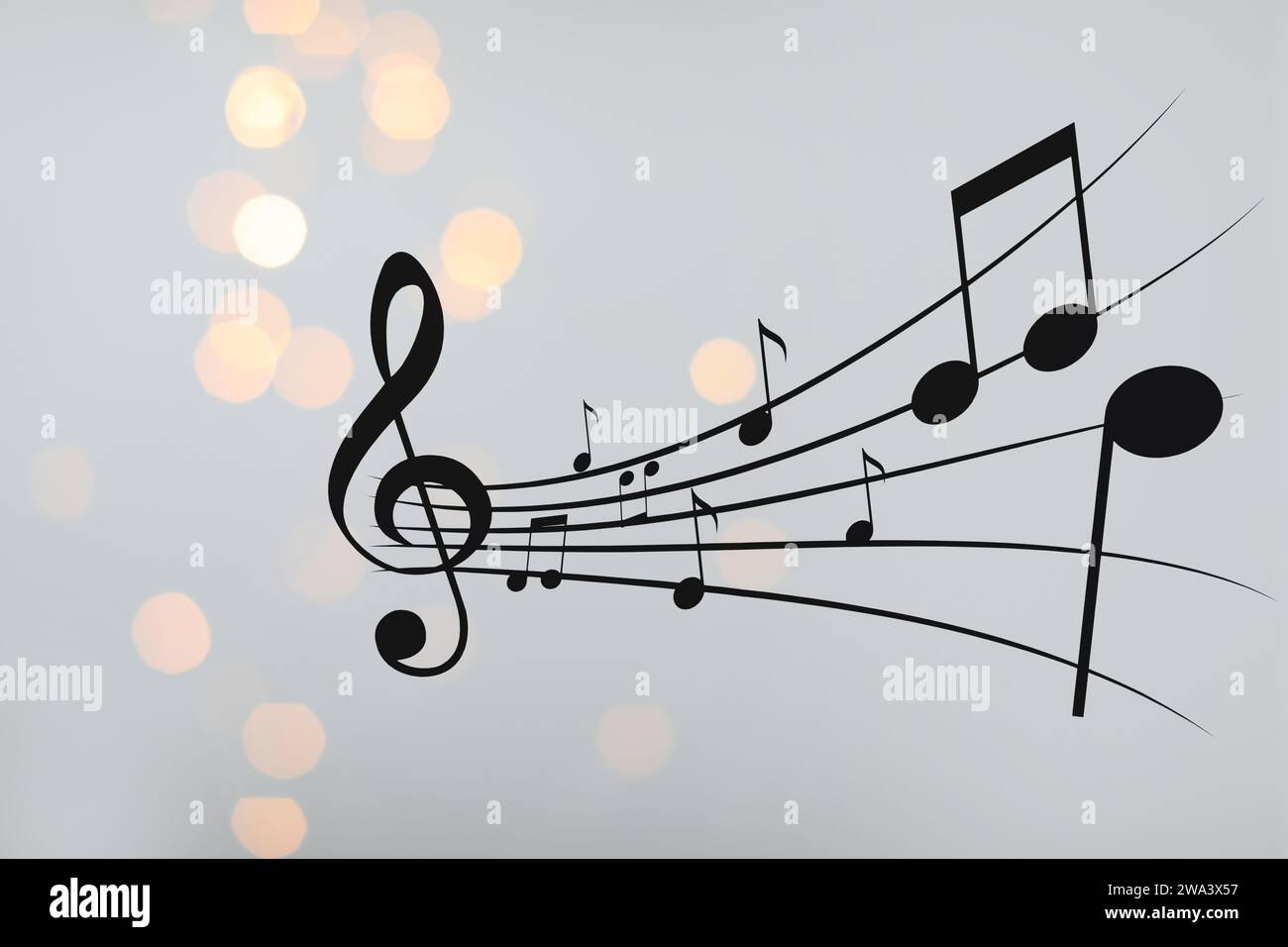 Music notes on blurred background, bokeh effect Stock Photo - Alamy
