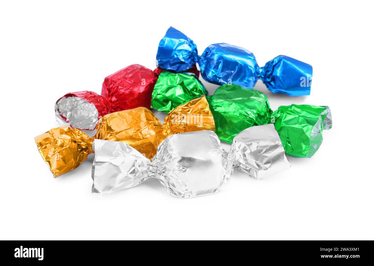 Tasty candies in colorful wrappers isolated on white Stock Photo - Alamy