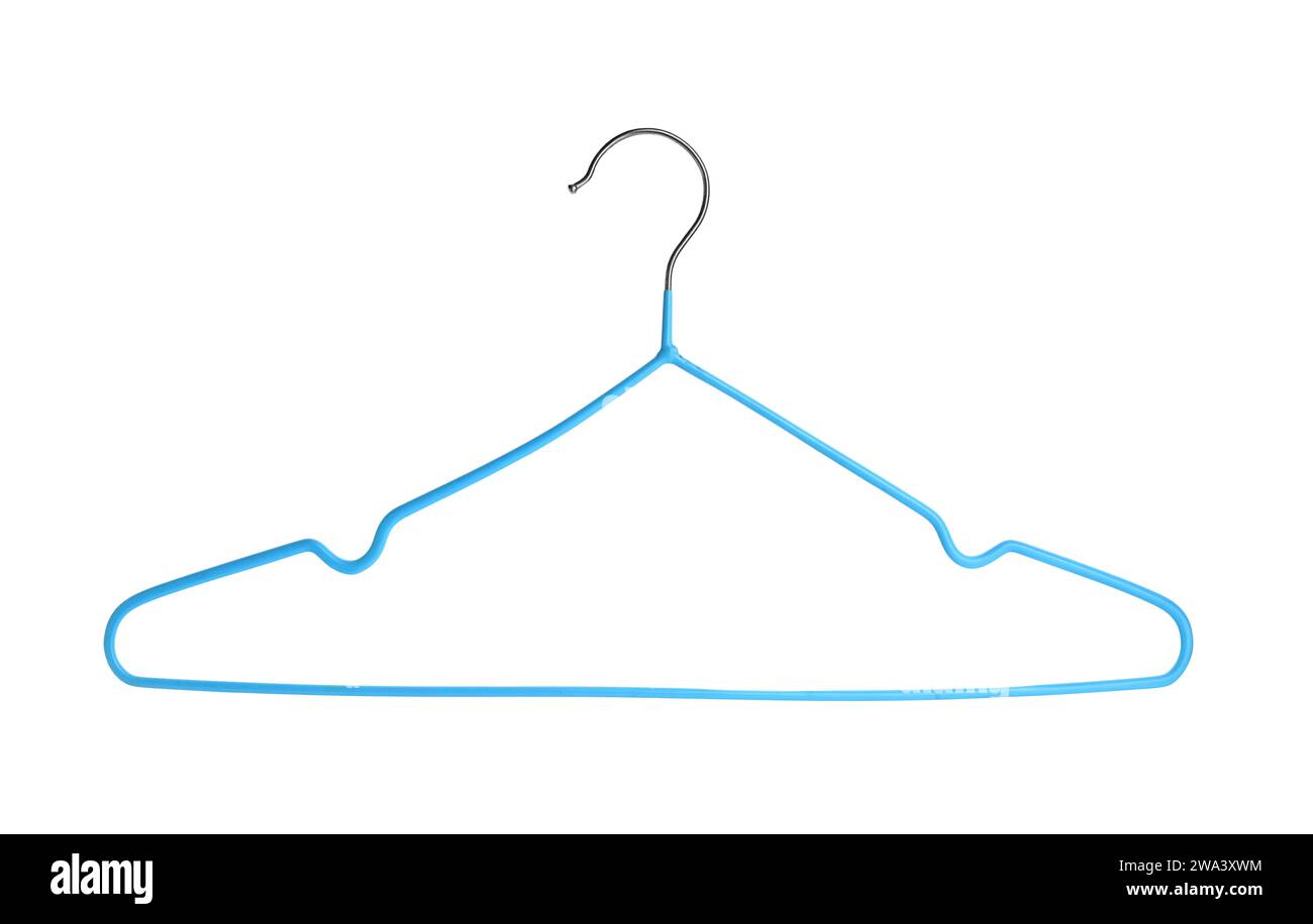 One empty light blue hanger isolated on white Stock Photo - Alamy